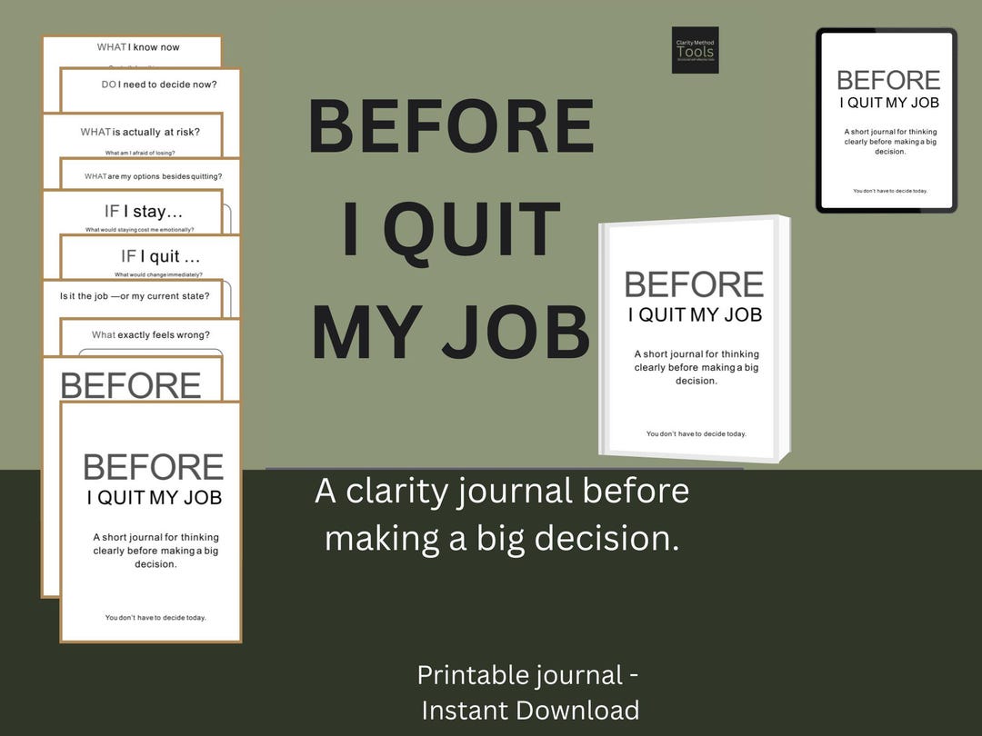 Before I Quit My Job Worksheet – Career Decision Reflection Printable ...