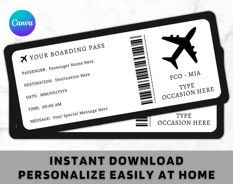 Boarding Pass Template Print-at-home Surprise Airplane Ticket Airline ...