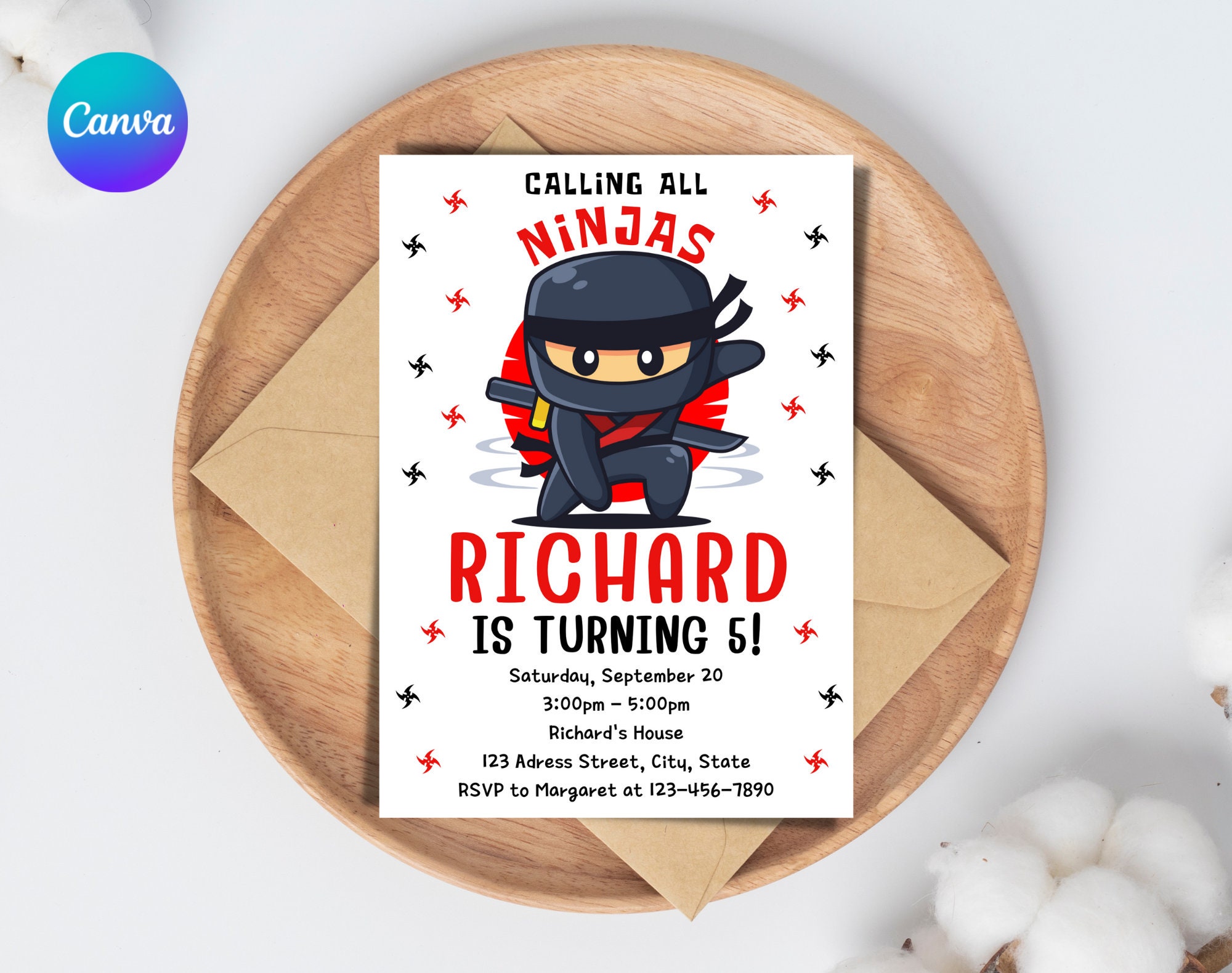 Ninja Birthday Party Invitation Template Ninja Birthday Party Invite ...