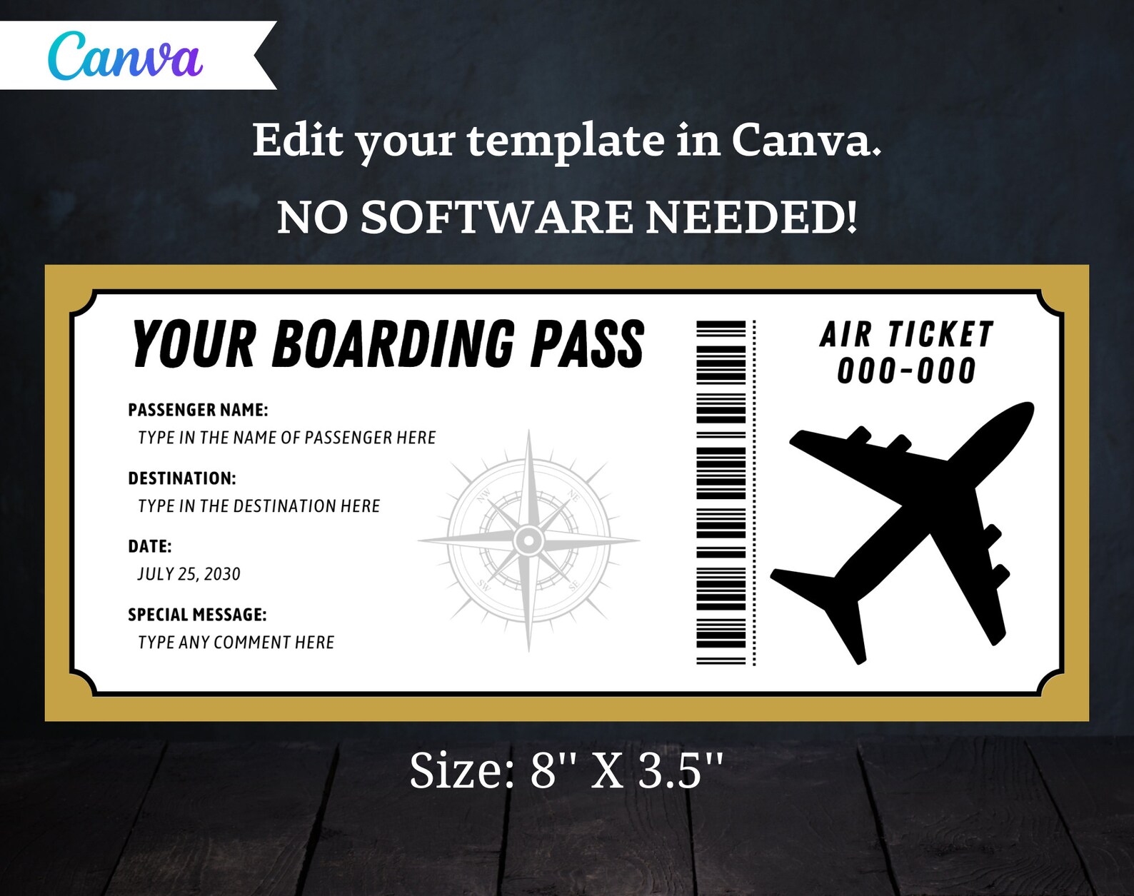 Fake Airplane Ticket Trip - Printable Boarding Ticket - Editable ...