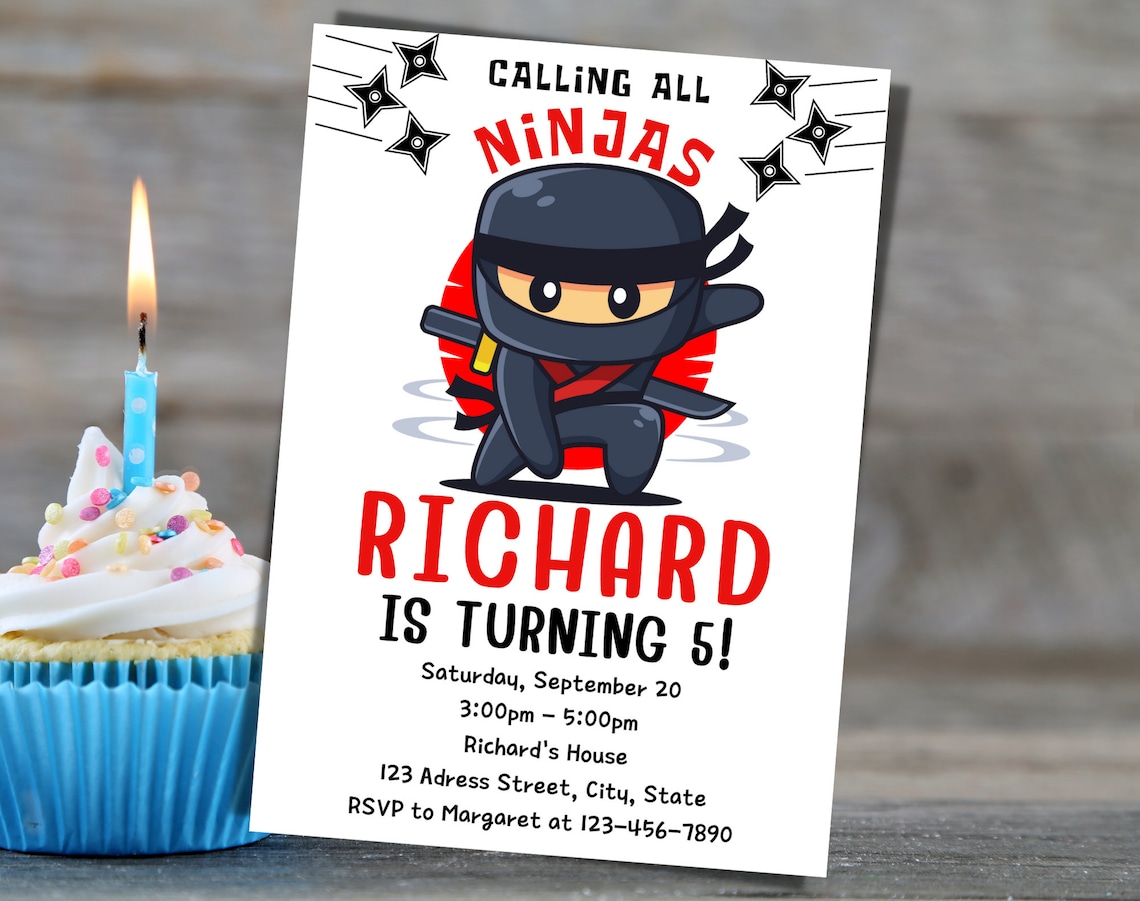Ninja Birthday Party Invitation Template Ninja Birthday Party Invite ...