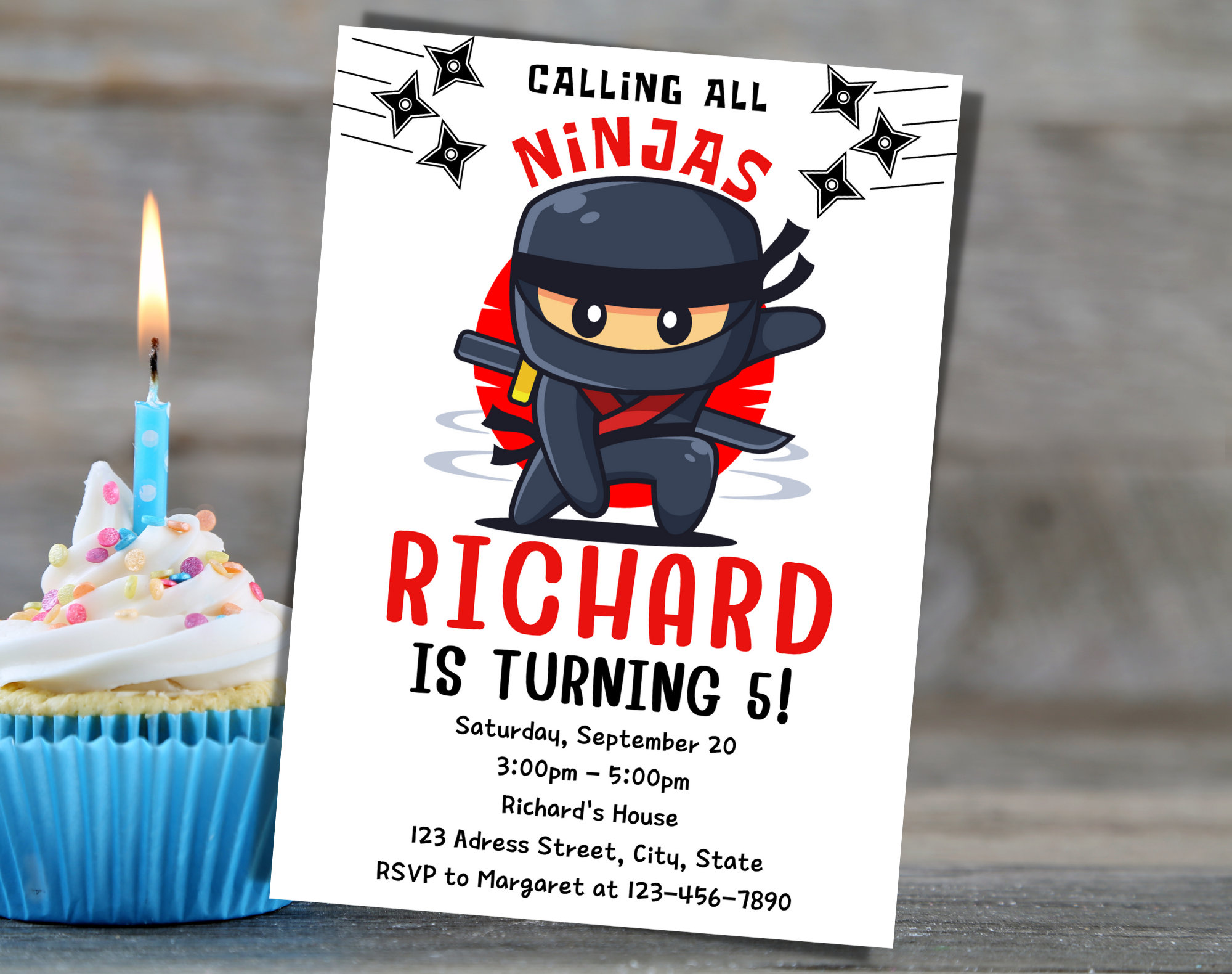 Ninja Birthday Party Invitation Template Ninja Birthday Party Invite ...