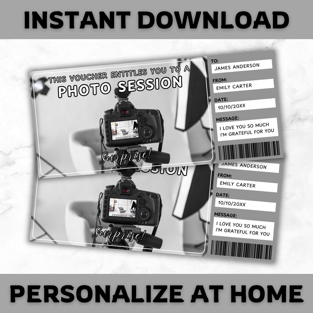 Photo Session Ticket Template - Photoshoot Gift Voucher - Photography ...