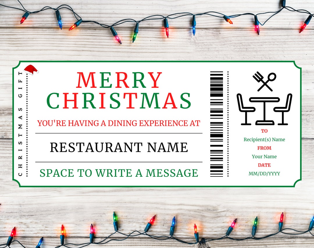 Christmas Restaurant Gift Ticket - Christmas Date Night Gift Voucher ...