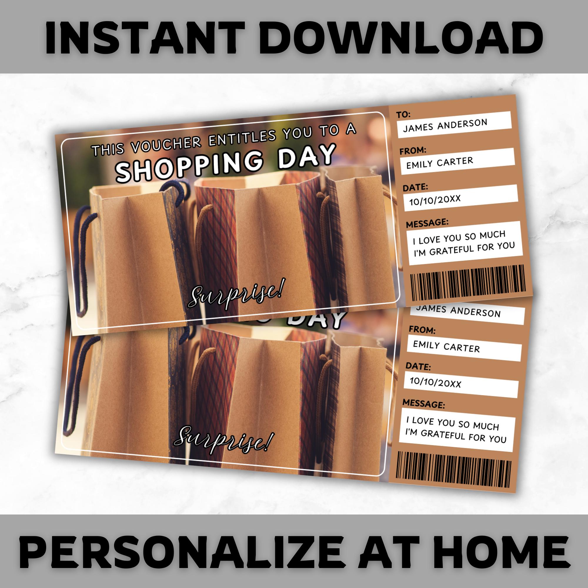 Shopping Day Ticket Template - Shopping Spree Gift Voucher - Shopping ...
