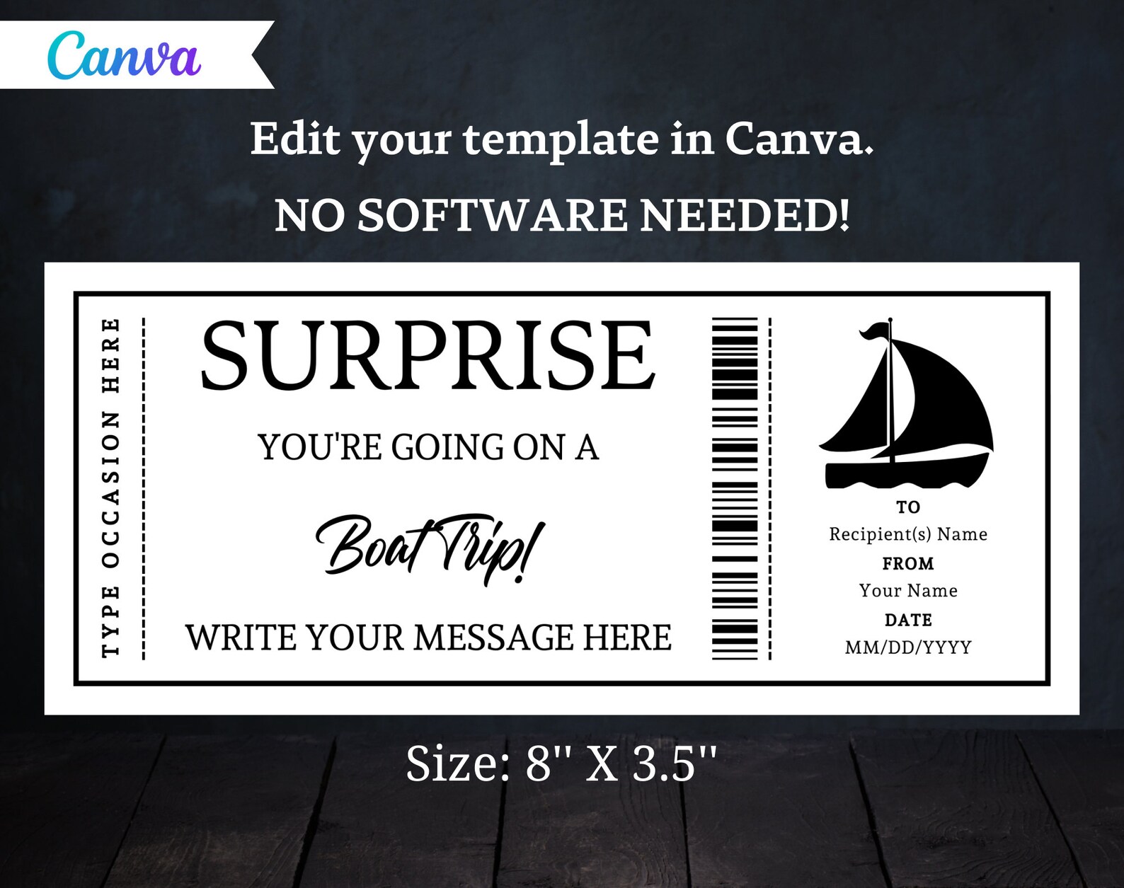 Surprise Boat Trip Ticket Certificate Voucher Card Template - Printable ...