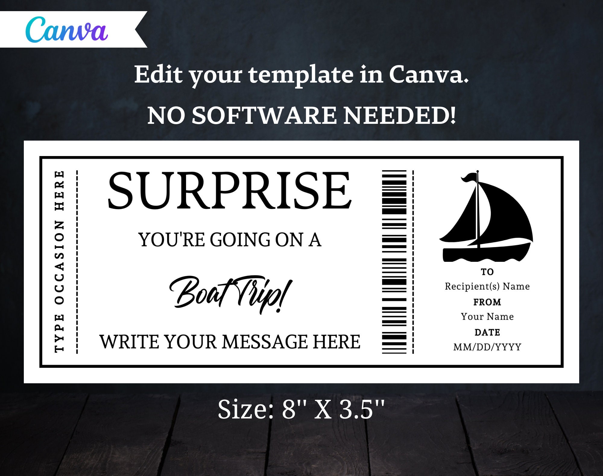 Surprise Boat Trip Ticket Certificate Voucher Card Template - Printable ...