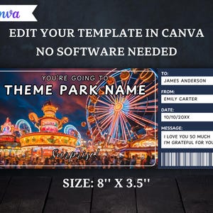 Theme Park Ticket Template - Theme Park Gift Voucher - Theme Park Trip ...