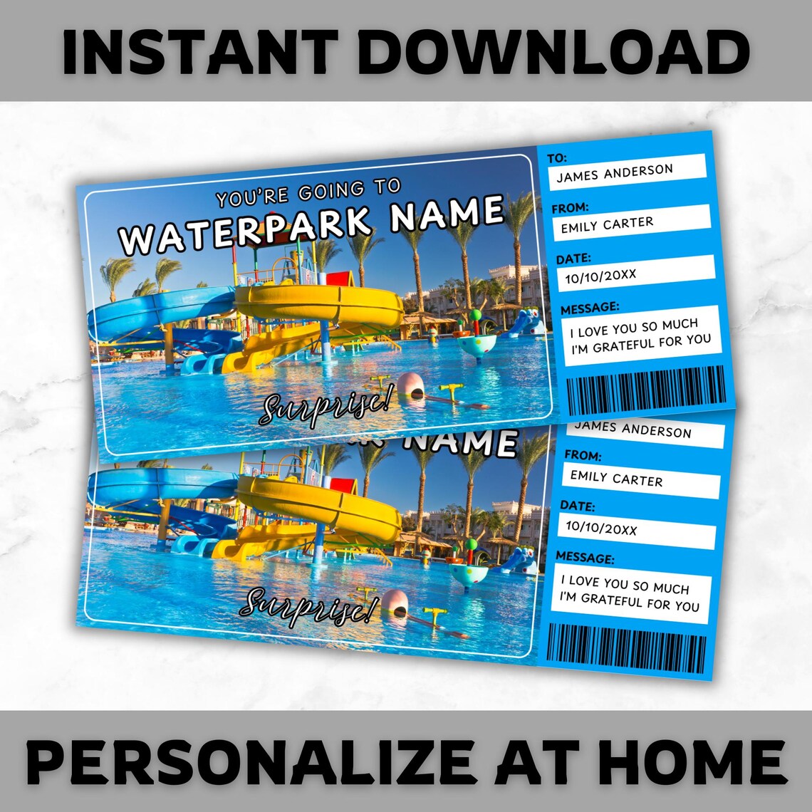 Water Park Ticket Template - Water Park Gift Voucher Template - Aqua ...