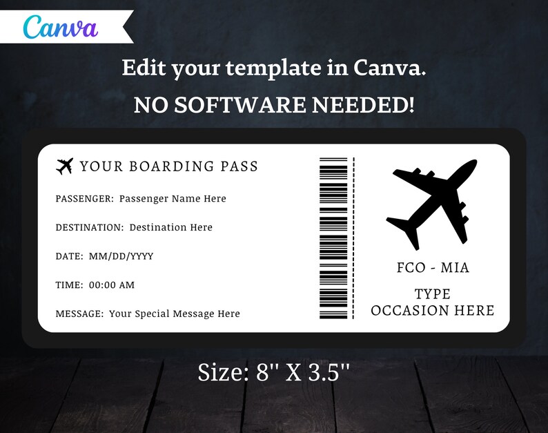 Boarding Pass Template Print-at-home Surprise Airplane Ticket Airline ...