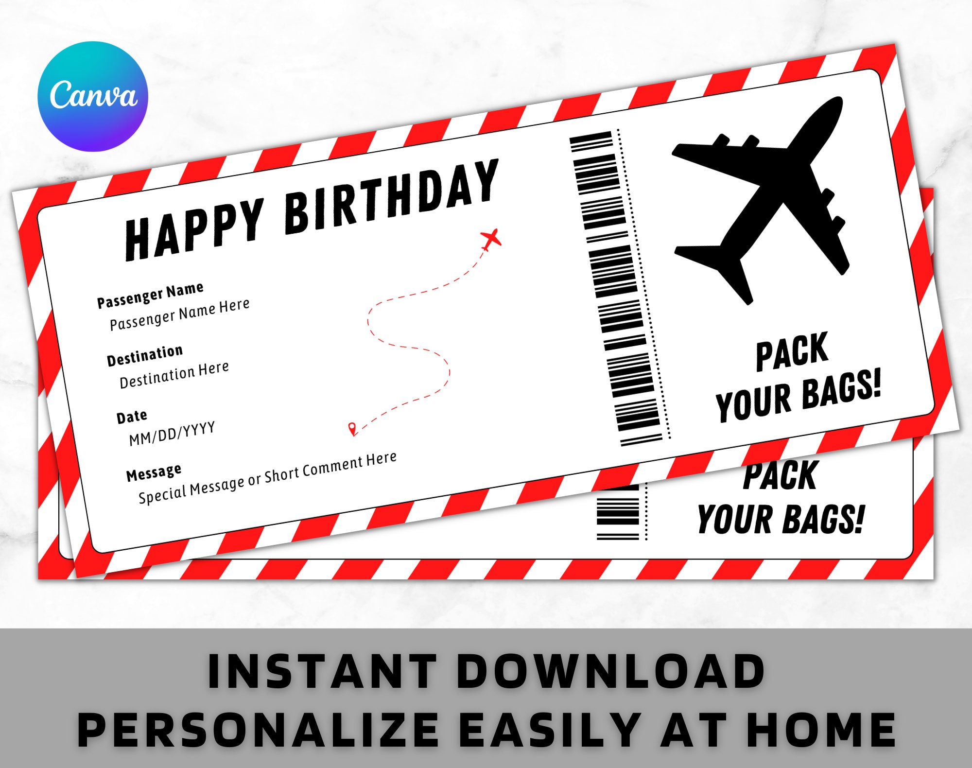 Birthday Surprise Flight Ticket Birthday Boarding Pass Template ...