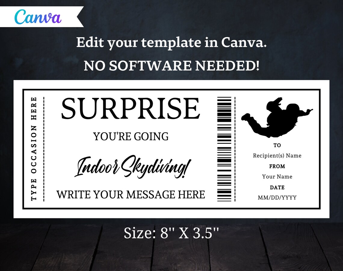 Surprise Indoor Skydiving Ticket Certificate Voucher Card Template ...