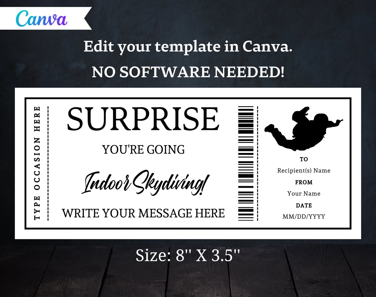 Surprise Indoor Skydiving Ticket Certificate Voucher Card Template ...