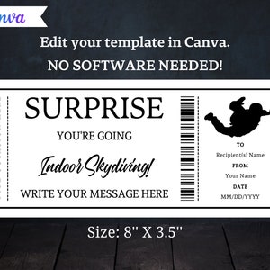 Surprise Indoor Skydiving Ticket Certificate Voucher Card Template ...