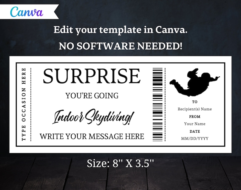 Surprise Indoor Skydiving Ticket Certificate Voucher Card Template ...