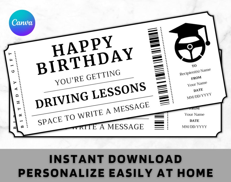 Birthday Driving Lessons Gift Ticket - Birthday Driving Lessons Gift ...