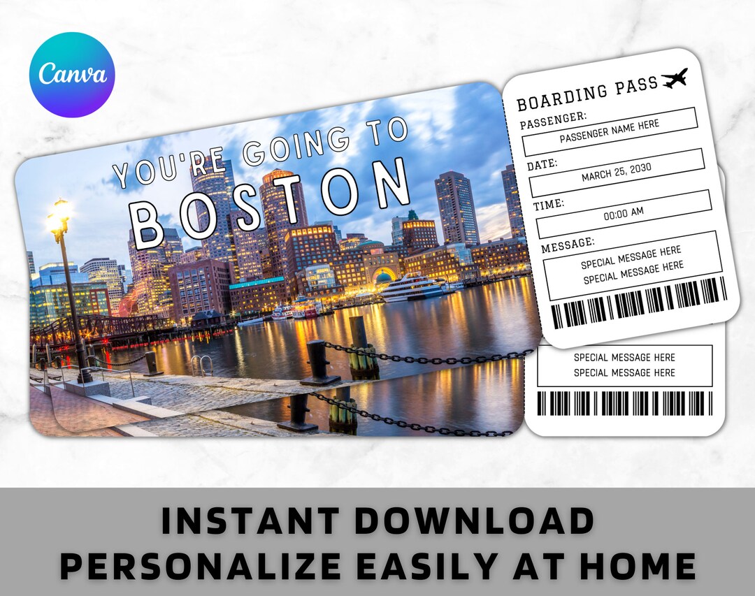 Boston Boarding Pass Ticket Template Printable Gift Airplane - Etsy