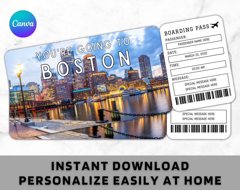 Boston Boarding Pass Ticket Template Printable Gift Airplane - Etsy