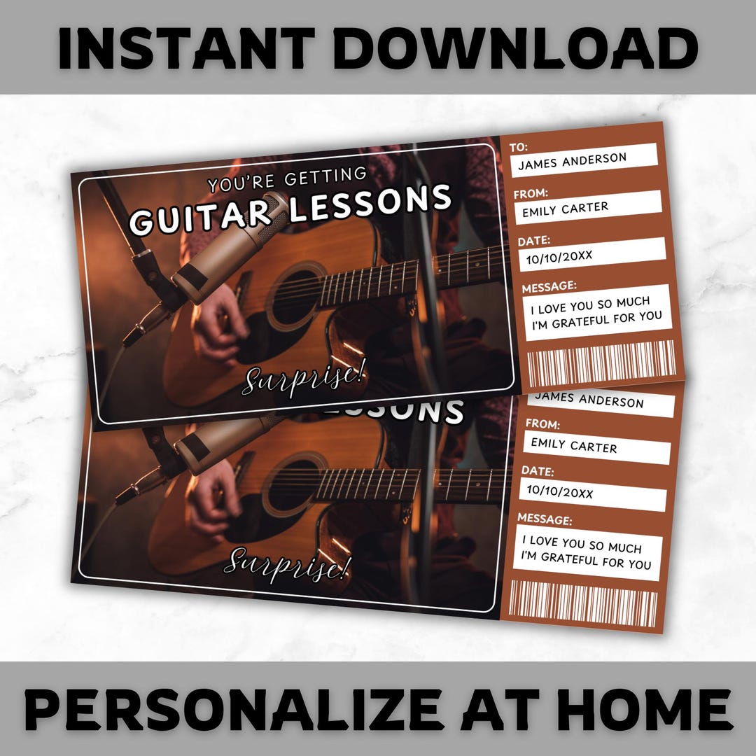 Guitar Lessons Ticket Template - Guitar Lessons Gift Voucher - Guitar ...