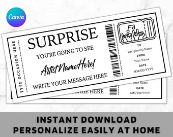 Editable Concert Template Printable Event Ticket Event Ticket Surprise Ticket Custom Concert ...