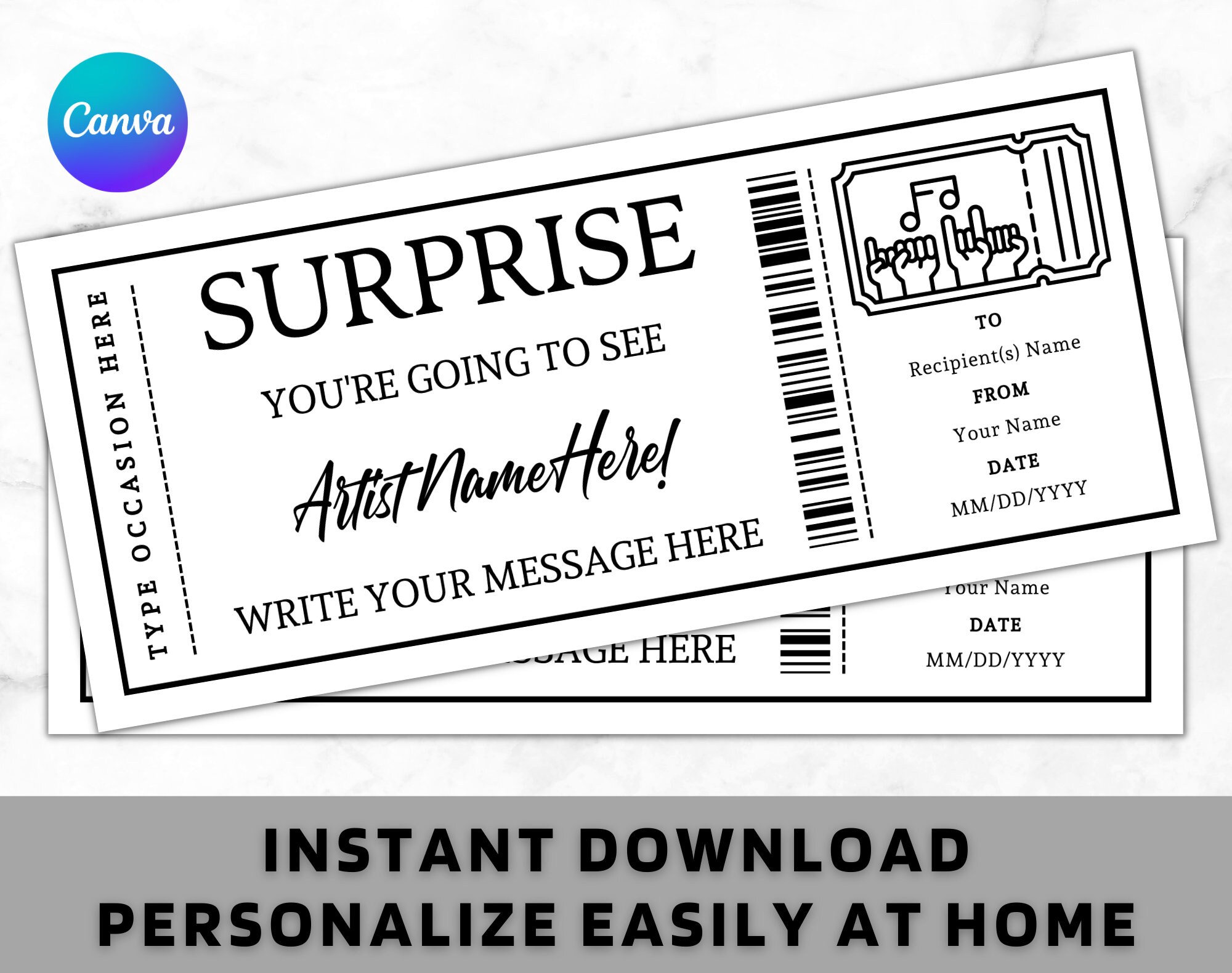 Editable Concert Ticket Template Editable Event Ticket Canva Template Surprise Getaway Gift ...