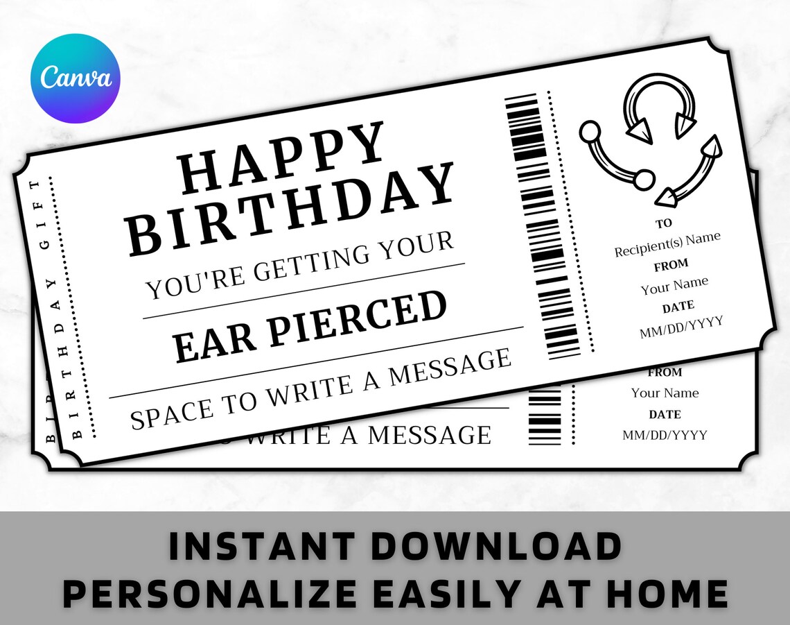 Birthday Ear Piercing Gift Ticket - Birthday Ear Piercing Gift Voucher ...