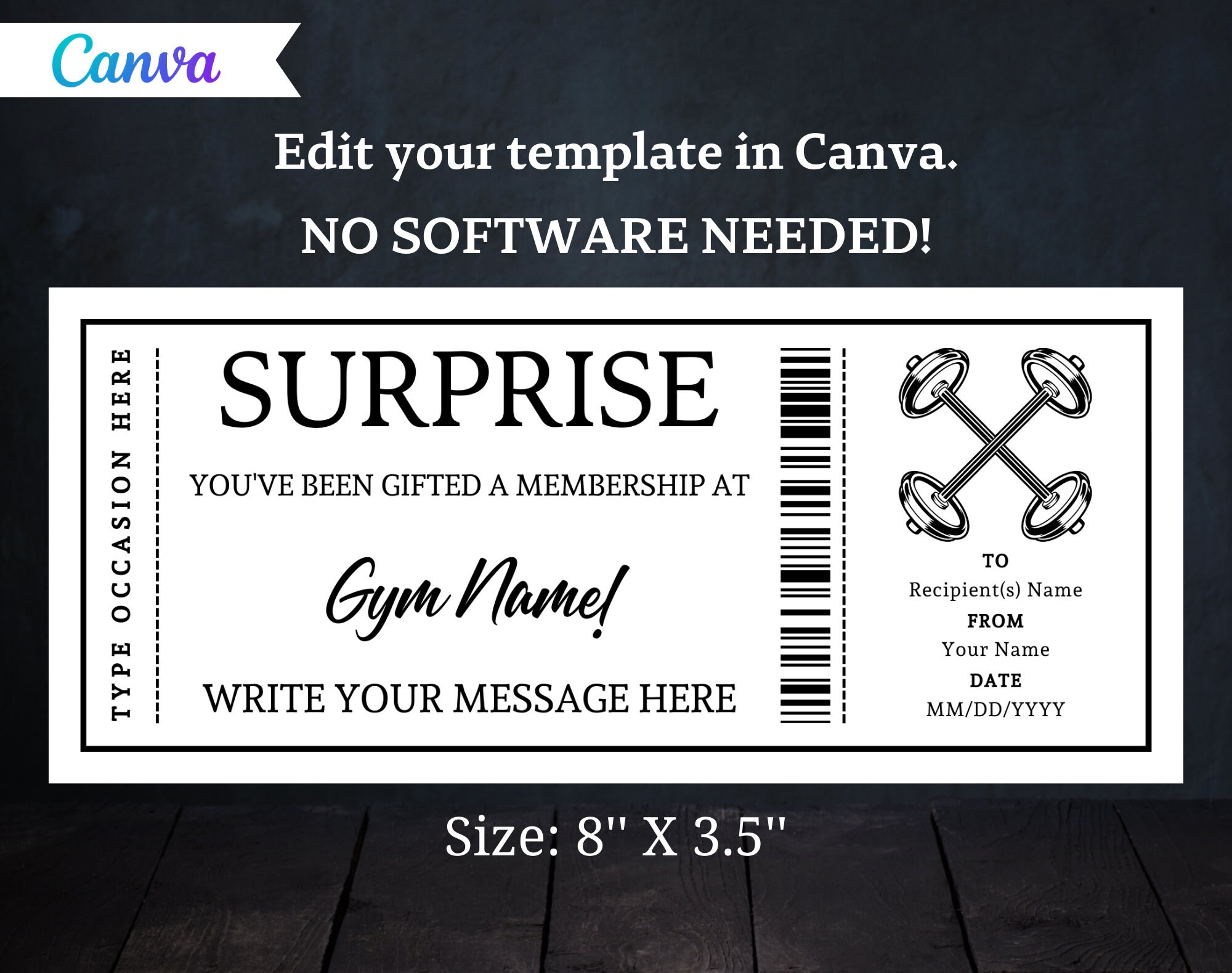 Surprise Gym Membership Ticket Certificate Voucher Card Template ...
