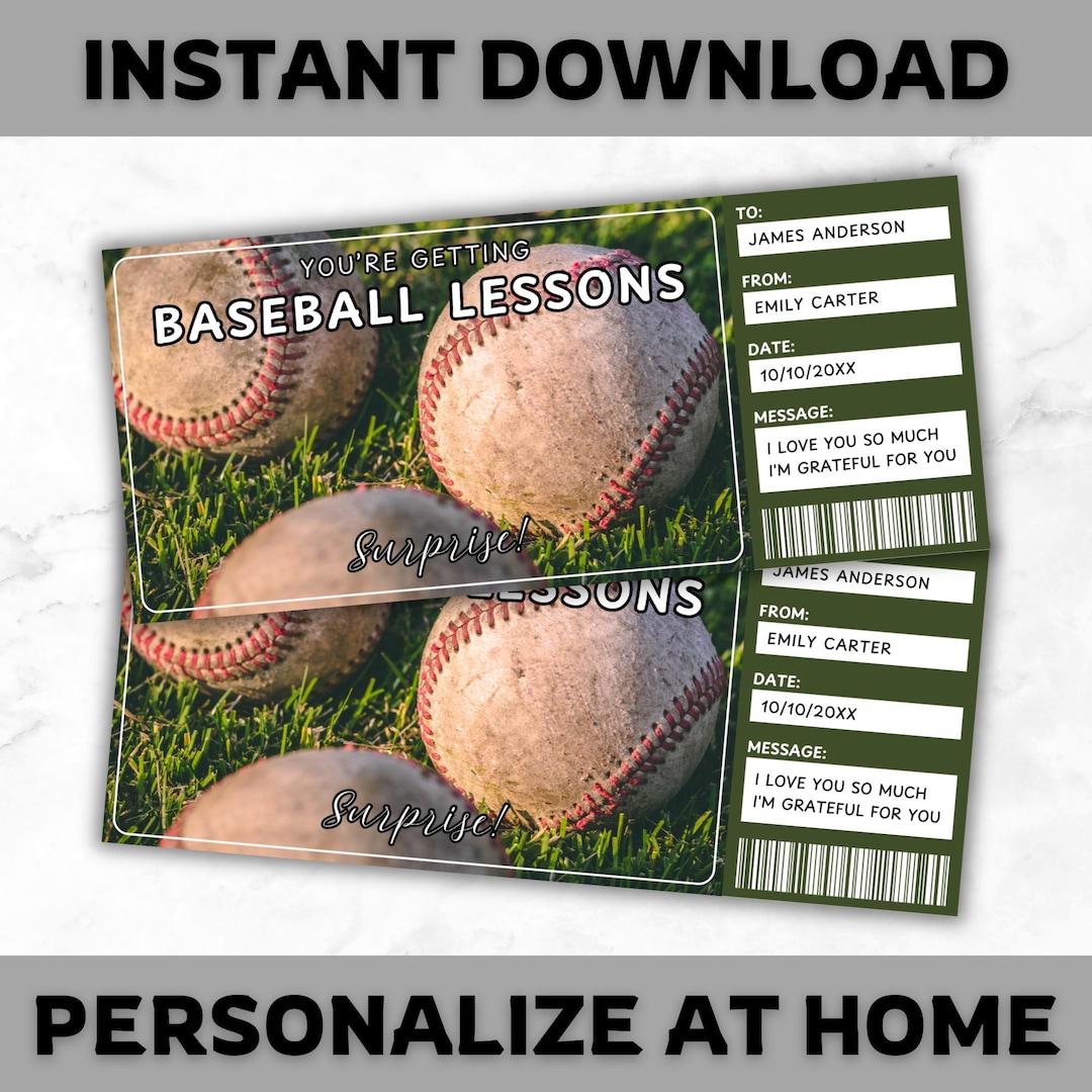 Baseball Lessons Ticket Template - Baseball Lessons Gift Voucher ...
