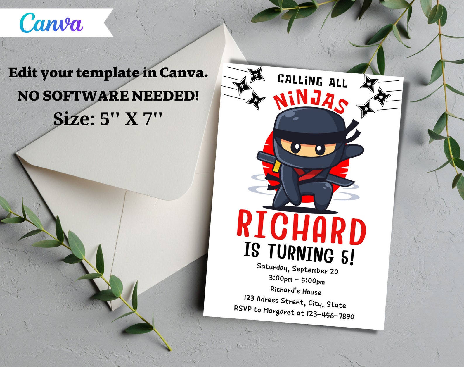 Ninja Birthday Party Invitation Template - Ninja Birthday Party Invite ...