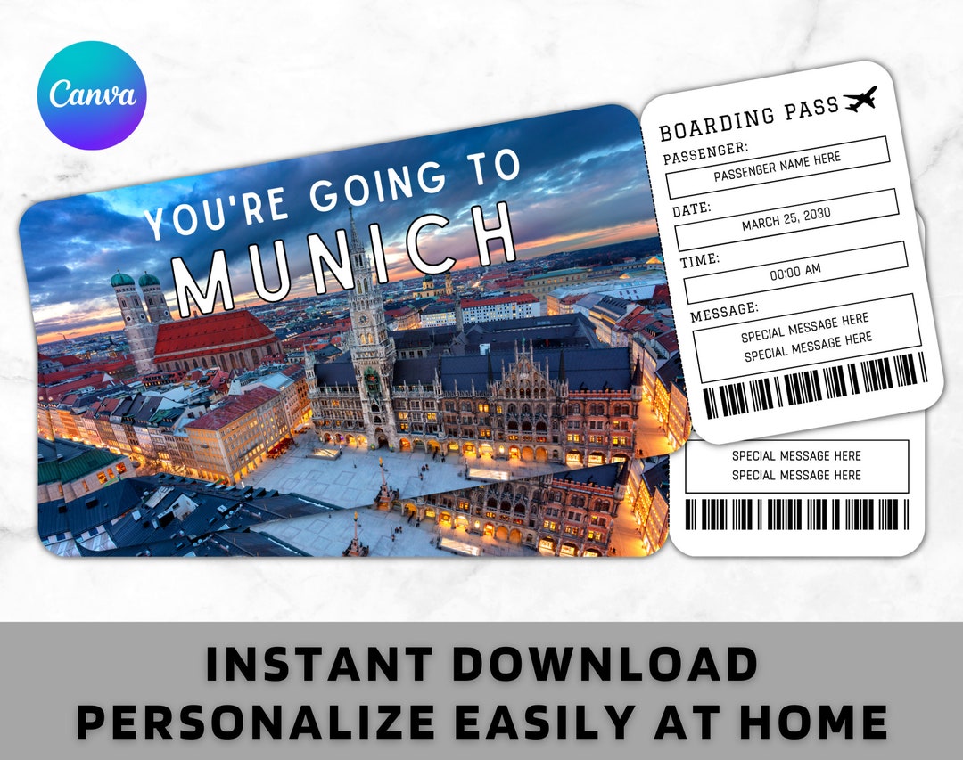 Munich Boarding Pass Ticket Template - Printable Gift Airplane Airline ...