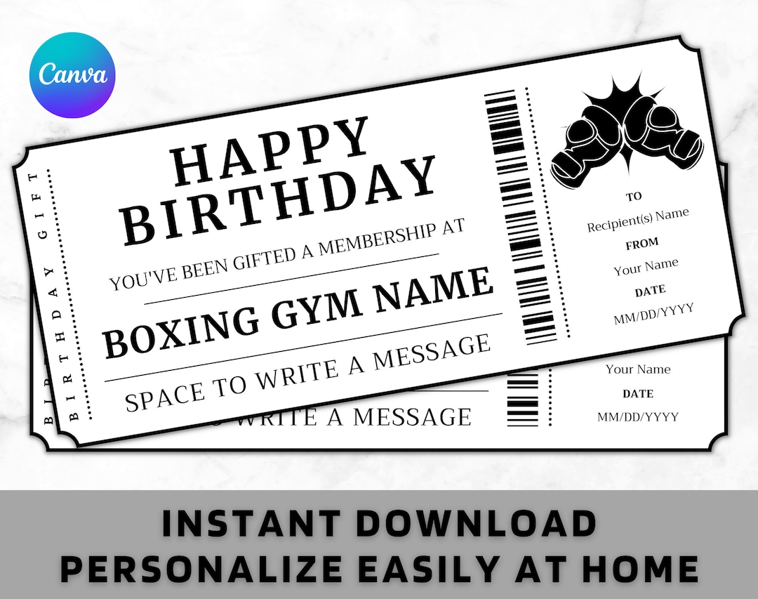 Birthday Boxing Membership Gift Ticket - Birthday Gym Pass Gift Card ...