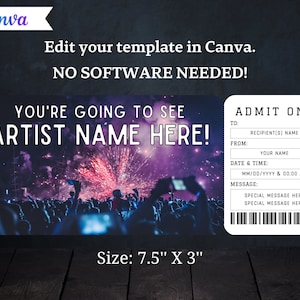 Personalised Concert Ticket - Printable Concert Ticket - Gift for Him ...
