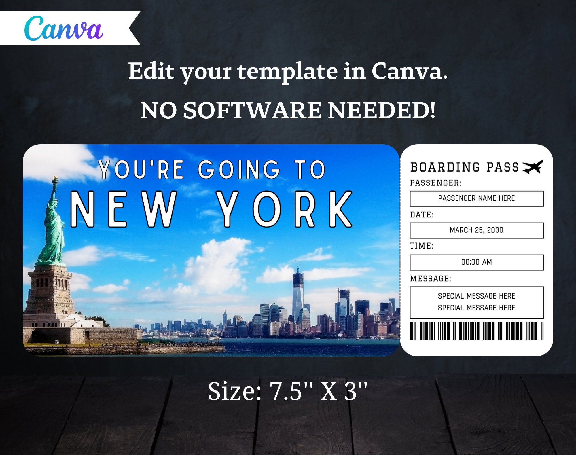 New York Boarding Pass Ticket Template - Printable Gift Airplane ...