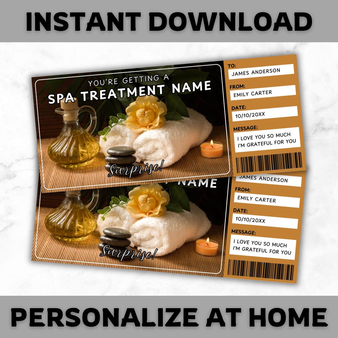 Spa Treatment Ticket Template - Spa Day Gift Voucher Template - Spa ...