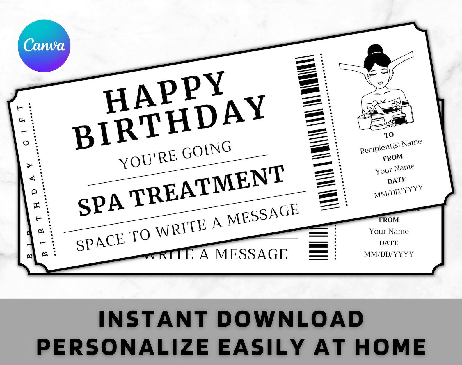 Birthday Spa Treatment Gift Ticket - Birthday Massage Gift Voucher Card ...