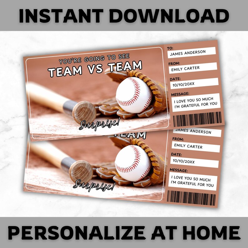 Baseball Game Ticket Template - Baseball Gift Voucher - Custom Sports ...