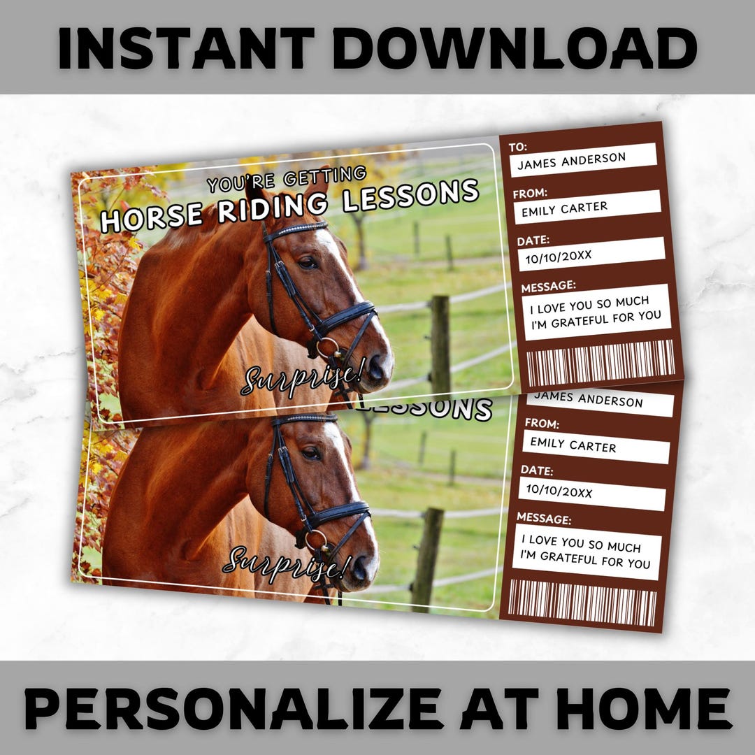 Horse Riding Lessons Ticket Template - Horse Riding Lessons Gift ...