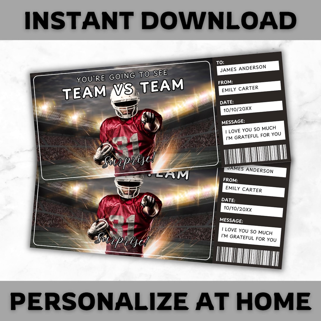 Football Ticket Template - Football Game Gift Voucher - Football Game ...
