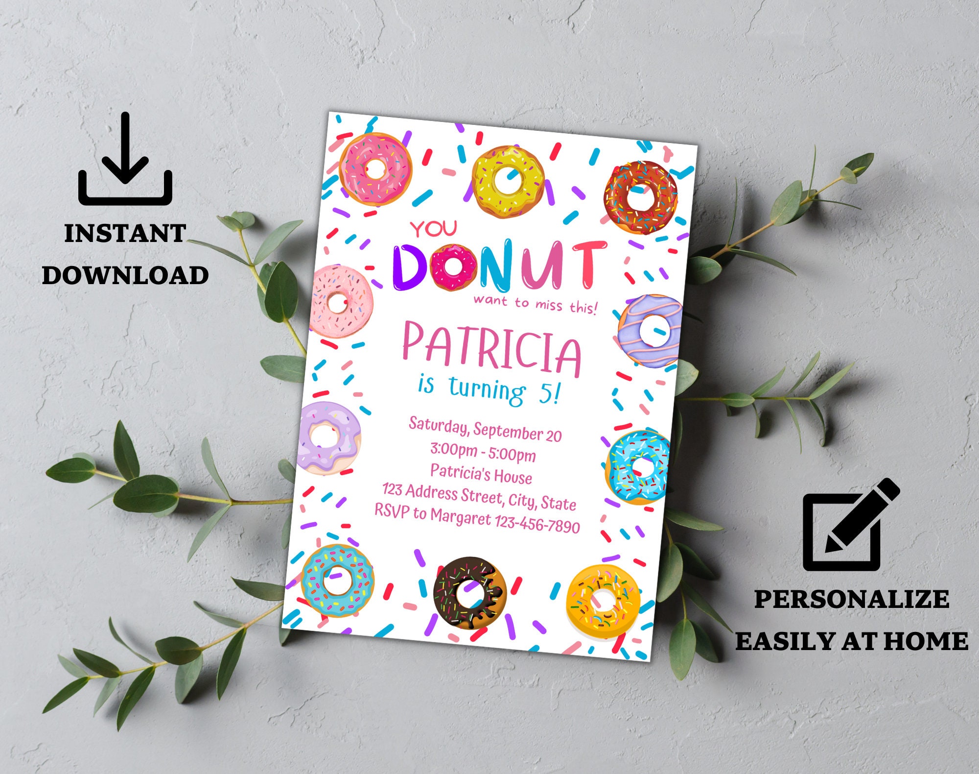 Donut Birthday Party Invitation Template - Donut Birthday Party Invite ...