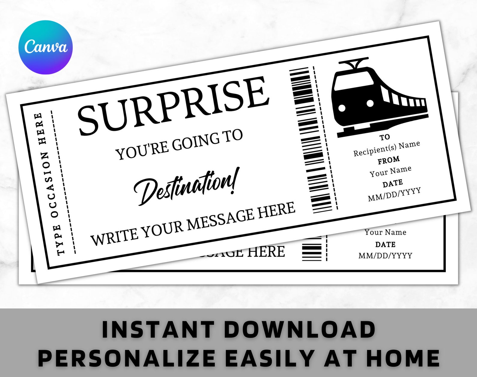 Surprise Train Boarding Pass Ticket Certificate Voucher Card Template ...