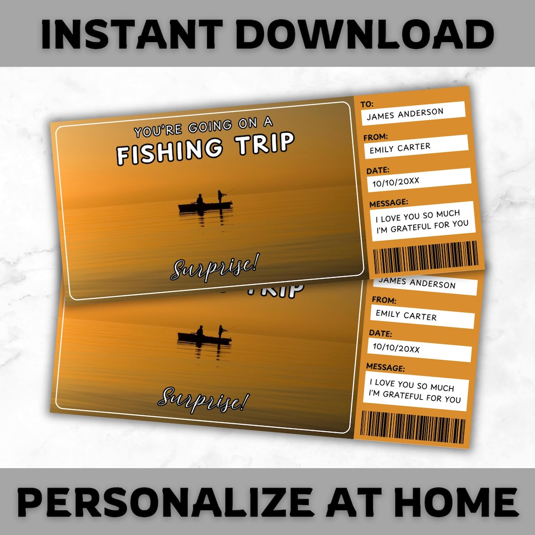 Fishing Trip Ticket Template - Fishing Trip Gift Voucher - Fishing Trip ...