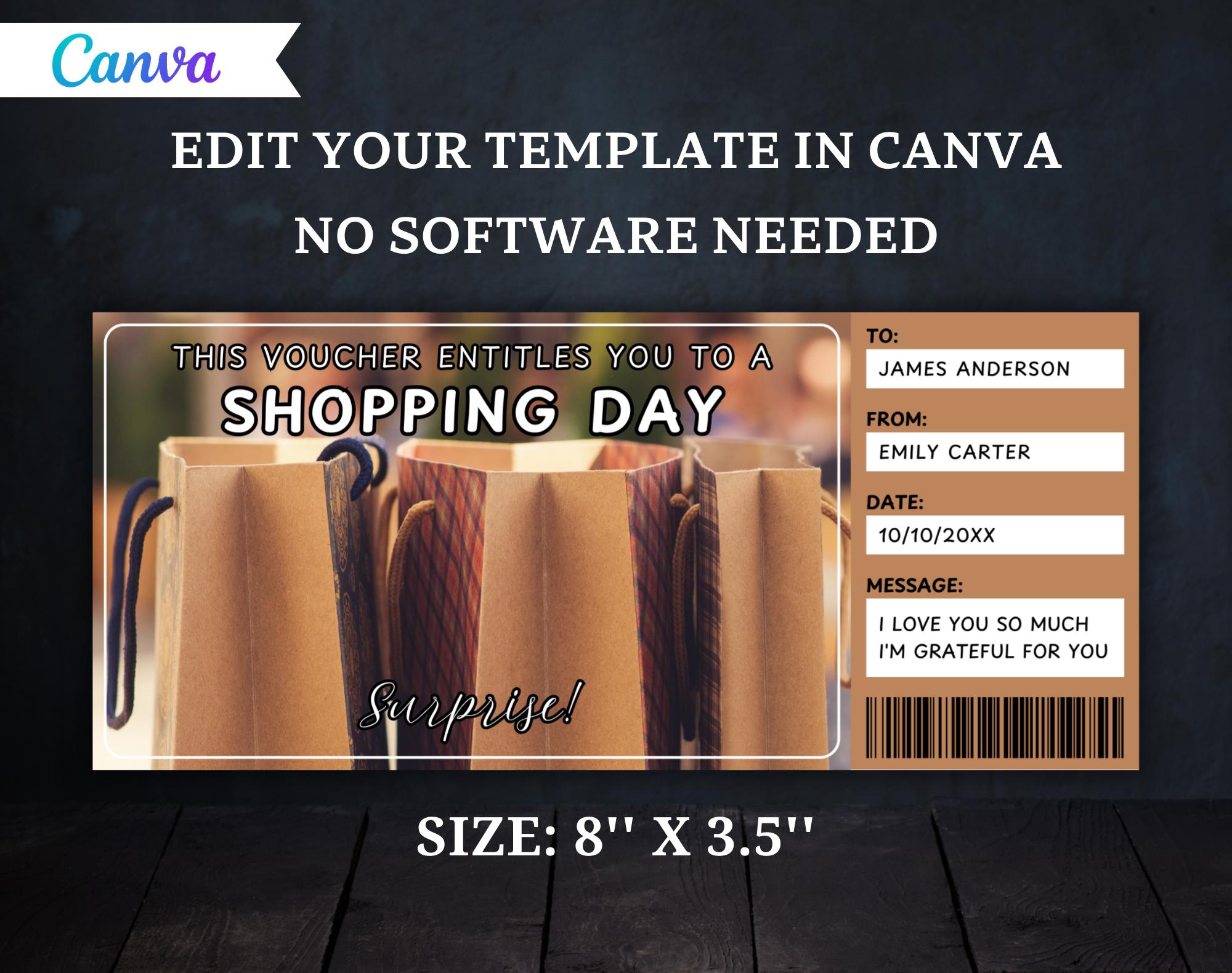 Shopping Day Ticket Template - Shopping Spree Gift Voucher - Shopping ...