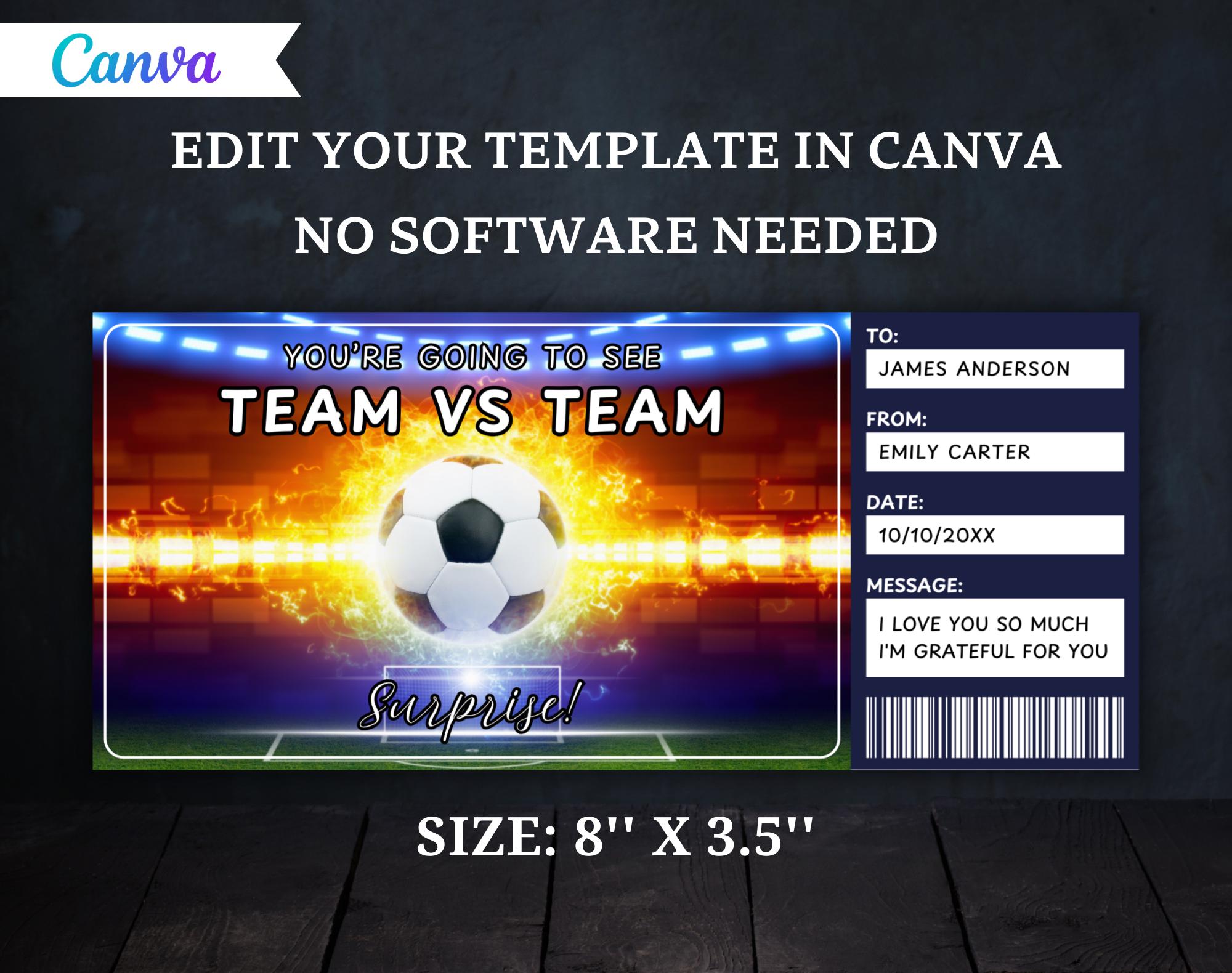 Soccer Game Ticket Template - Soccer Game Gift Voucher - Soccer Sport ...