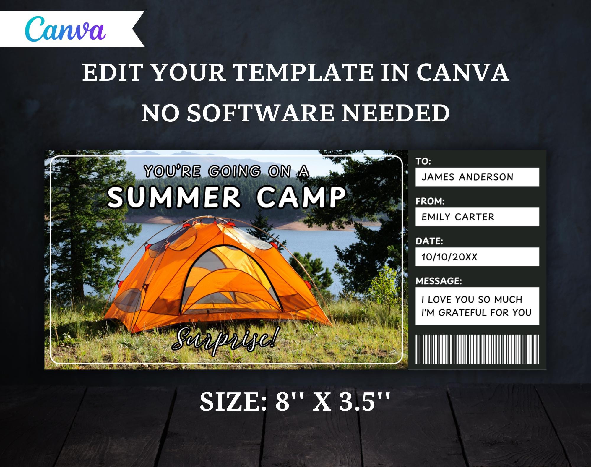 Summer Camp Ticket Template Summer Camp Gift Voucher Template Camping ...