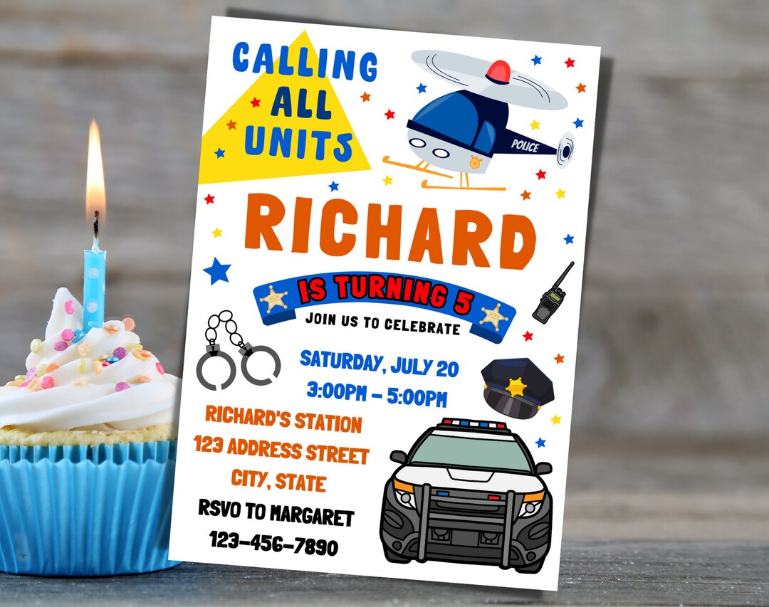 Police Birthday Party Invitation Template Policeman Birthday - Etsy