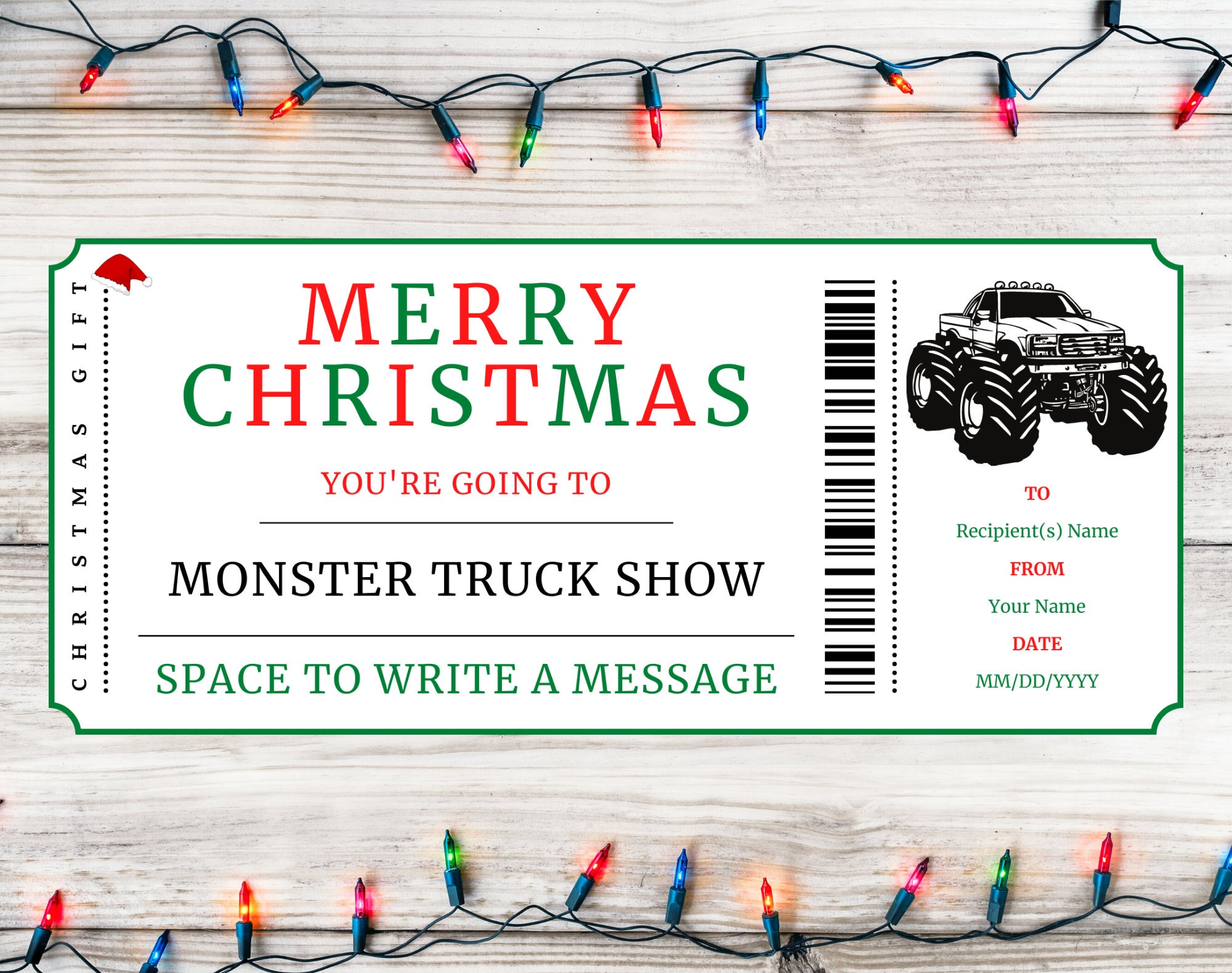 Christmas Monster Truck Show Gift Ticket - Christmas Gift Voucher Card ...