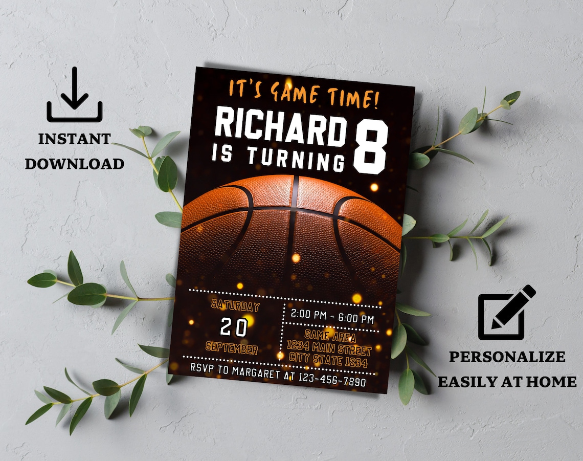 Basketball Birthday Party Invitation Template - Basketball Birthday ...