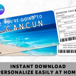 Cancun Boarding Pass Ticket Template Printable Gift Airplane Airline ...
