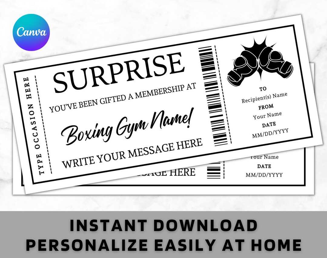 Surprise Boxing Membership Ticket Certificate Voucher Card Template ...