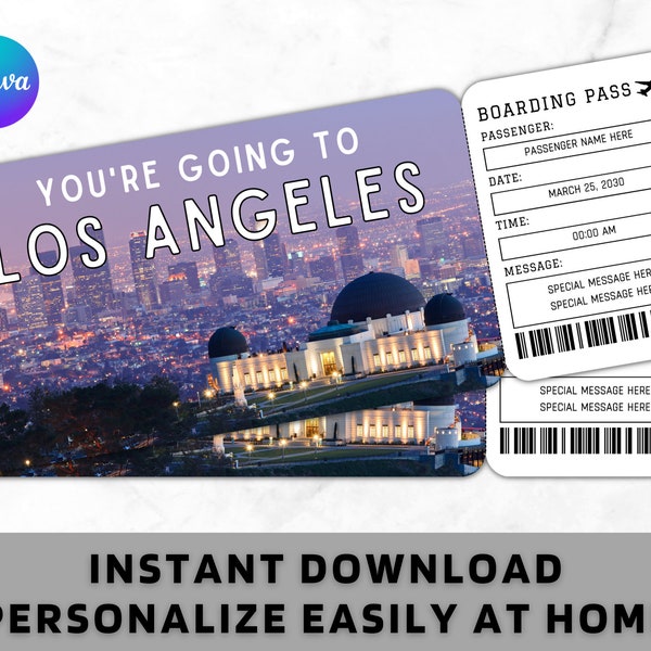 Printable Los Angeles Plane Ticket - Etsy